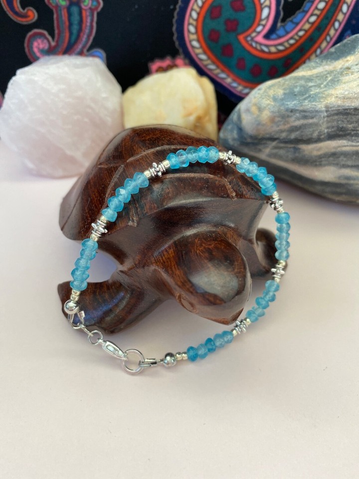 Dainty Good Luck Jade Bracelet. Aqua Blue Jade Translucent Gemstones. 7 ...