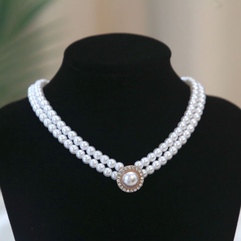 Jewelry Pearl Necklace Rhinestone Pearl Chains Elegant Necklace Chain ...