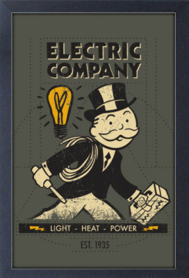 MONOPOLY ELECTRIC COMPANY SOLO 12x18 FRAME GELCOAT POSTER BOARD GAMES ...