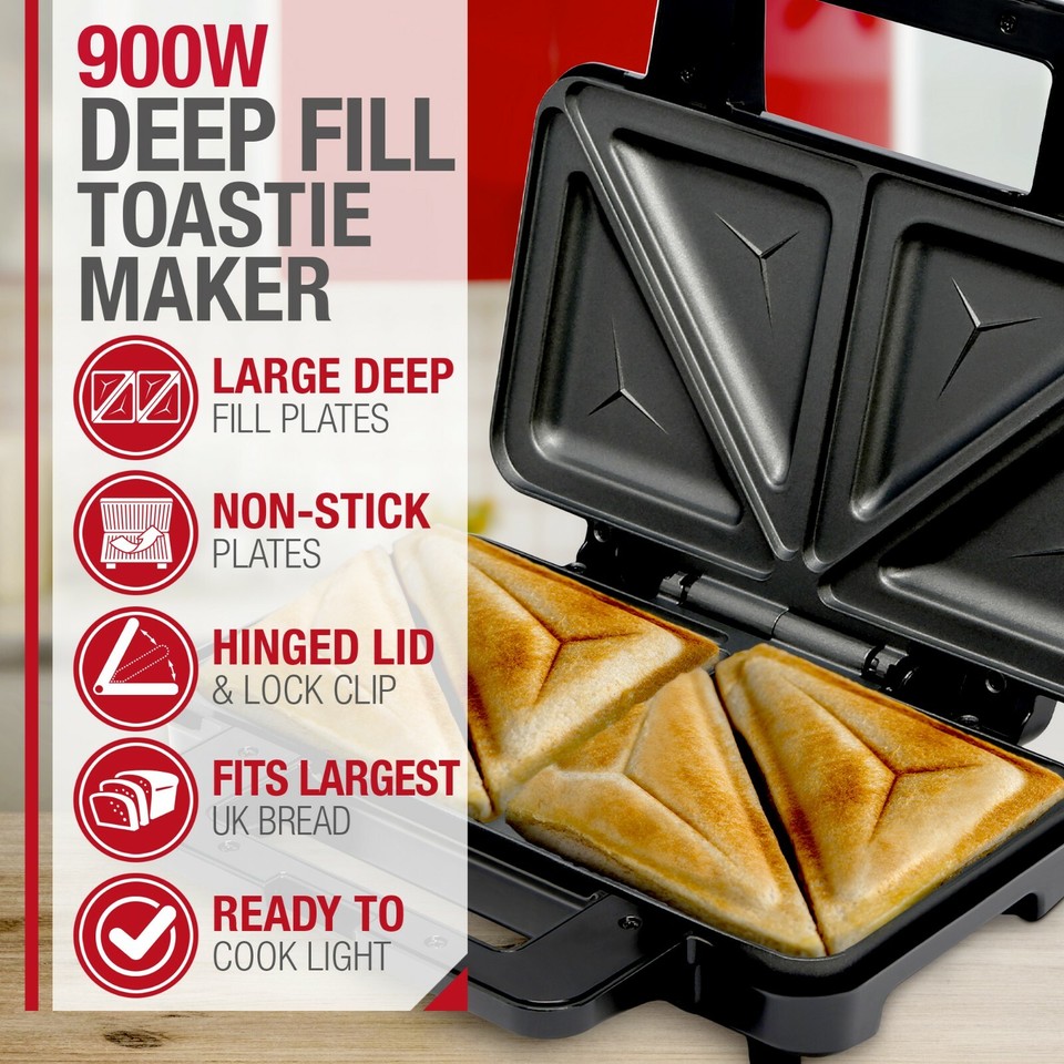 NETTA Deep Fill Toastie Maker 900W - Fit LARGE Bread - 2 Slice Sandwich ...