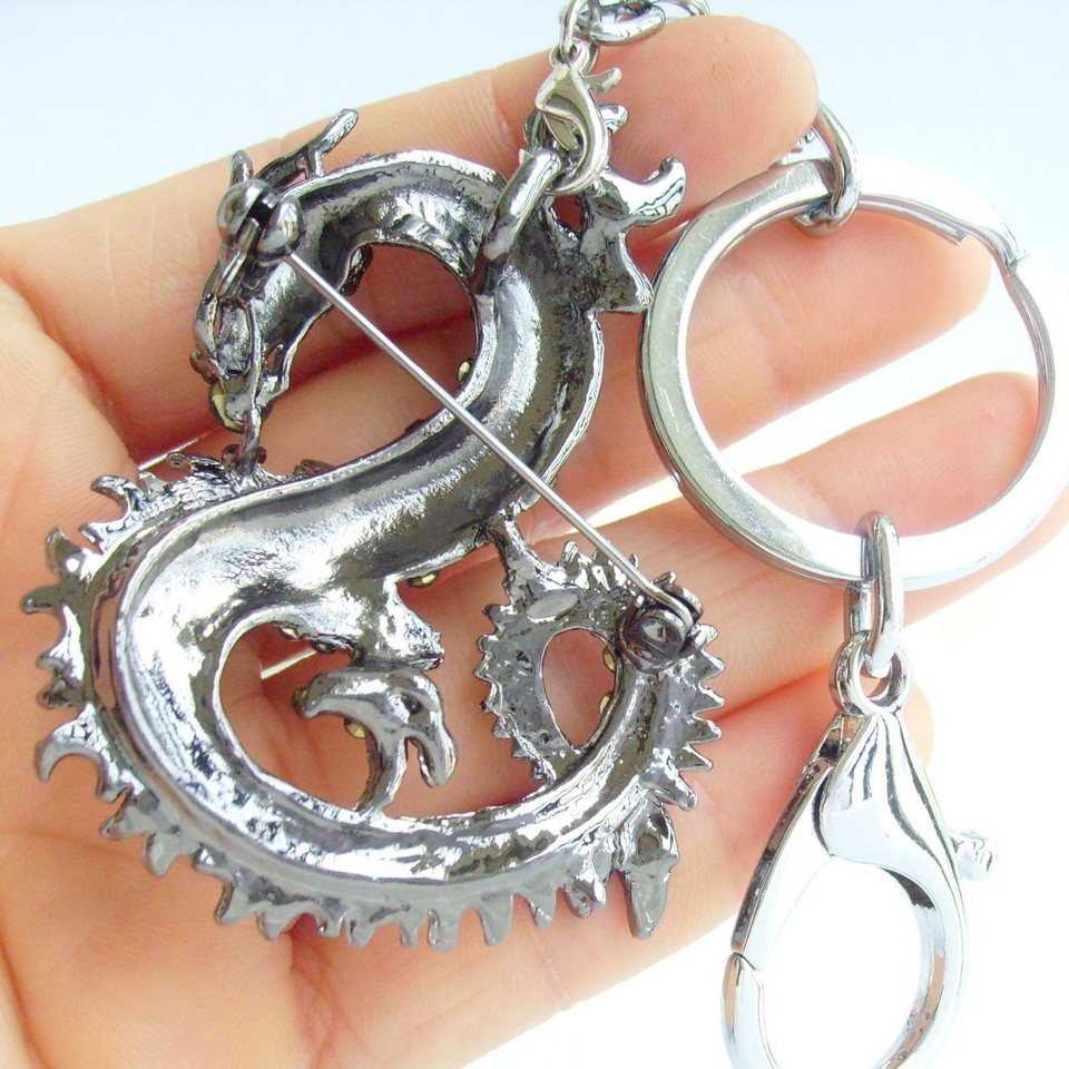 2.36" Unique Chinese Dragon Keychain Pendant Rhinestone Crystal KP02980 ...