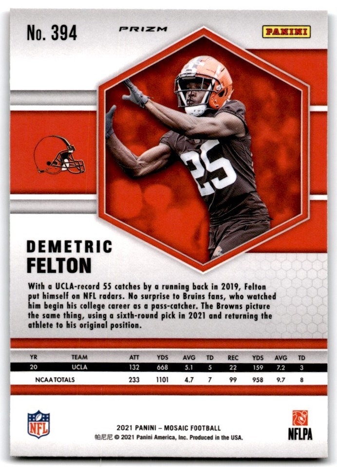2021 Panini Mosaic Green Prizm Demetric Felton Rookie Cleveland Browns ...