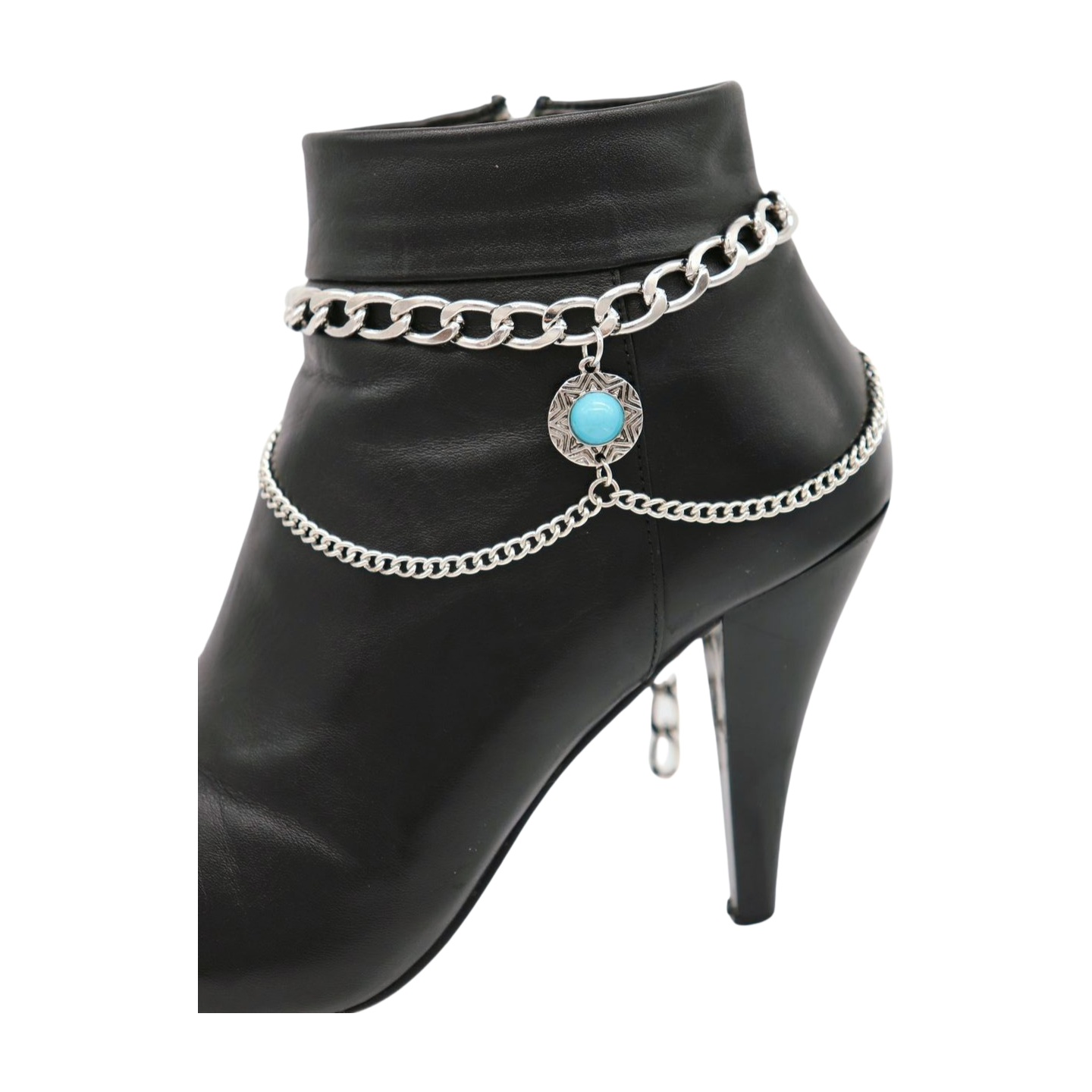 Women Silver Metal Boot Chain Bracelet Shoe Anklet Wave Turquoise Coin ...