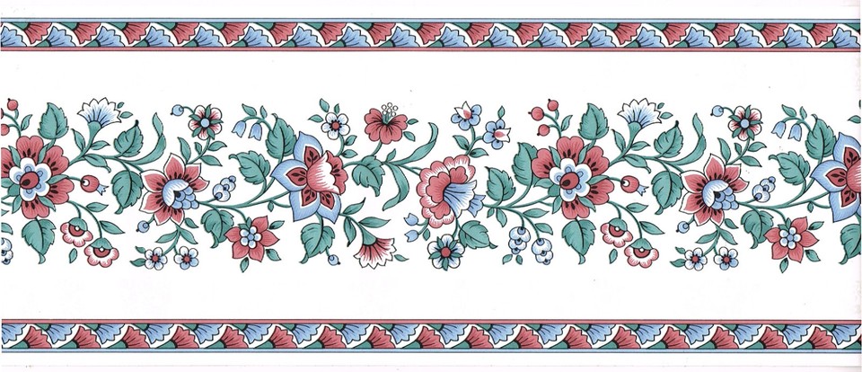 Victorian Paisley Jacobean Burgundy Blue Floral Flower White Wall paper ...