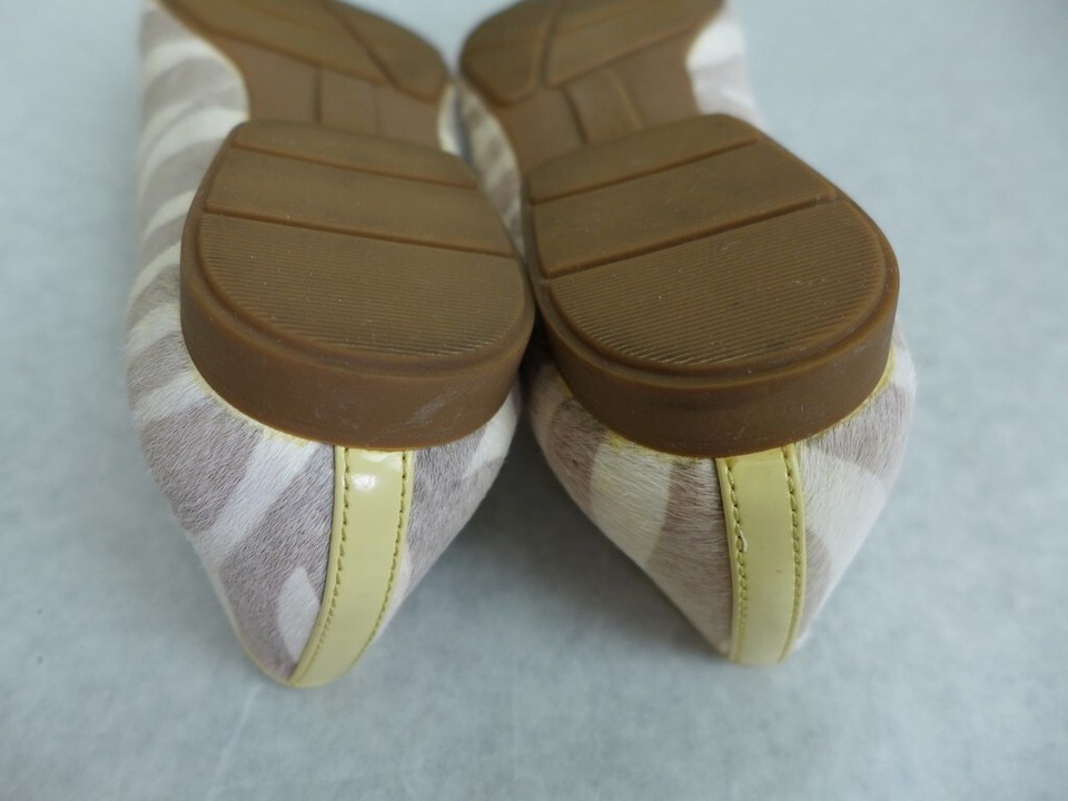 CALVIN KLEIN Size 7.5 M Pash Flats Calf Hair Gray Yellow White Zebra ...
