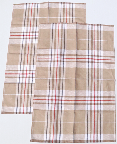 2x Tea Towel Checked Kracht Kitchen Cloths Semi Linen Beige Checkered ...