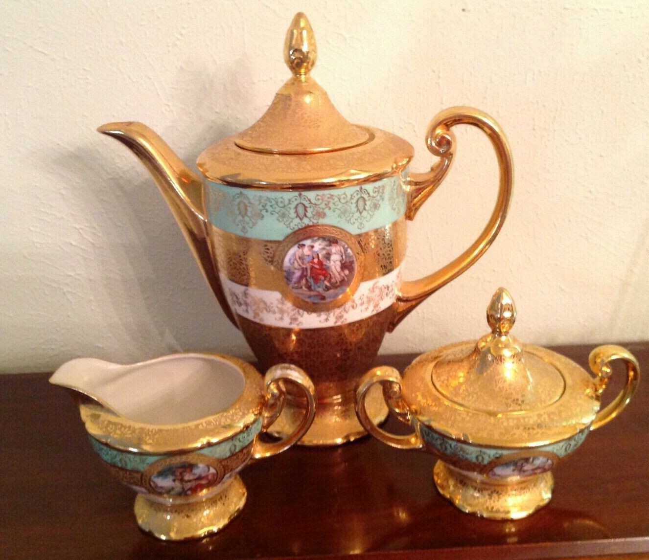 LeMieux 24k Gold-encrusted Coffee/Tea Set, Creamer & Sugar w/Lid Exc ...