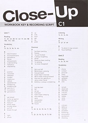 Cengage Learning Close-Up C1: Workbook Answer Key (Poche) 9781408061923 ...