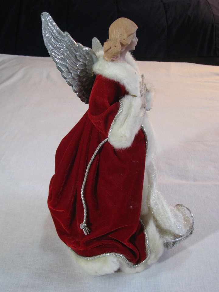 16" Red Robed Unlit Christmas Angel Tree Topper w/Silver Wings ...