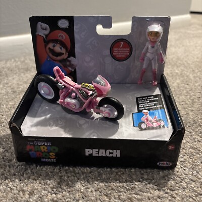 Super Mario Bros. Movie Princess Peach Figure and Pull Back Racer Kart ...