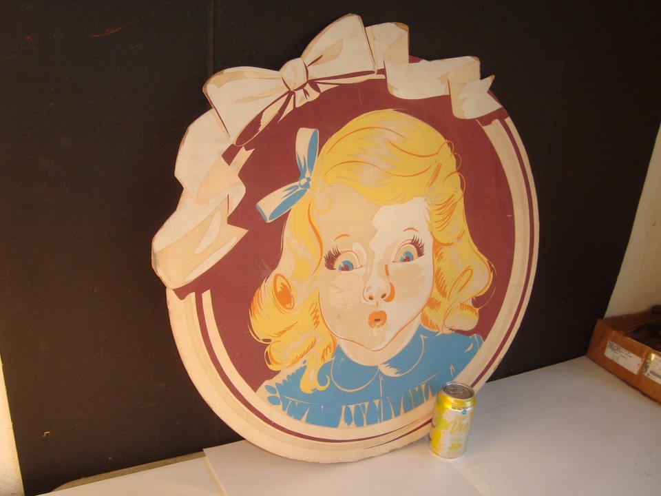 Big Vintage Antique Girl Blue Ribbon Advertising General Store Counter ...