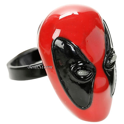 MARVEL AVENGERS Deadpool Merc Face Enamel Costume Jewelry RING Mens ...