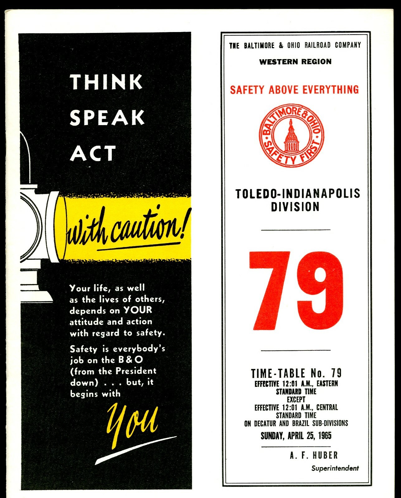 1965 Baltimore & Ohio Railroad Toledo Indianapolis Division Timetable ...