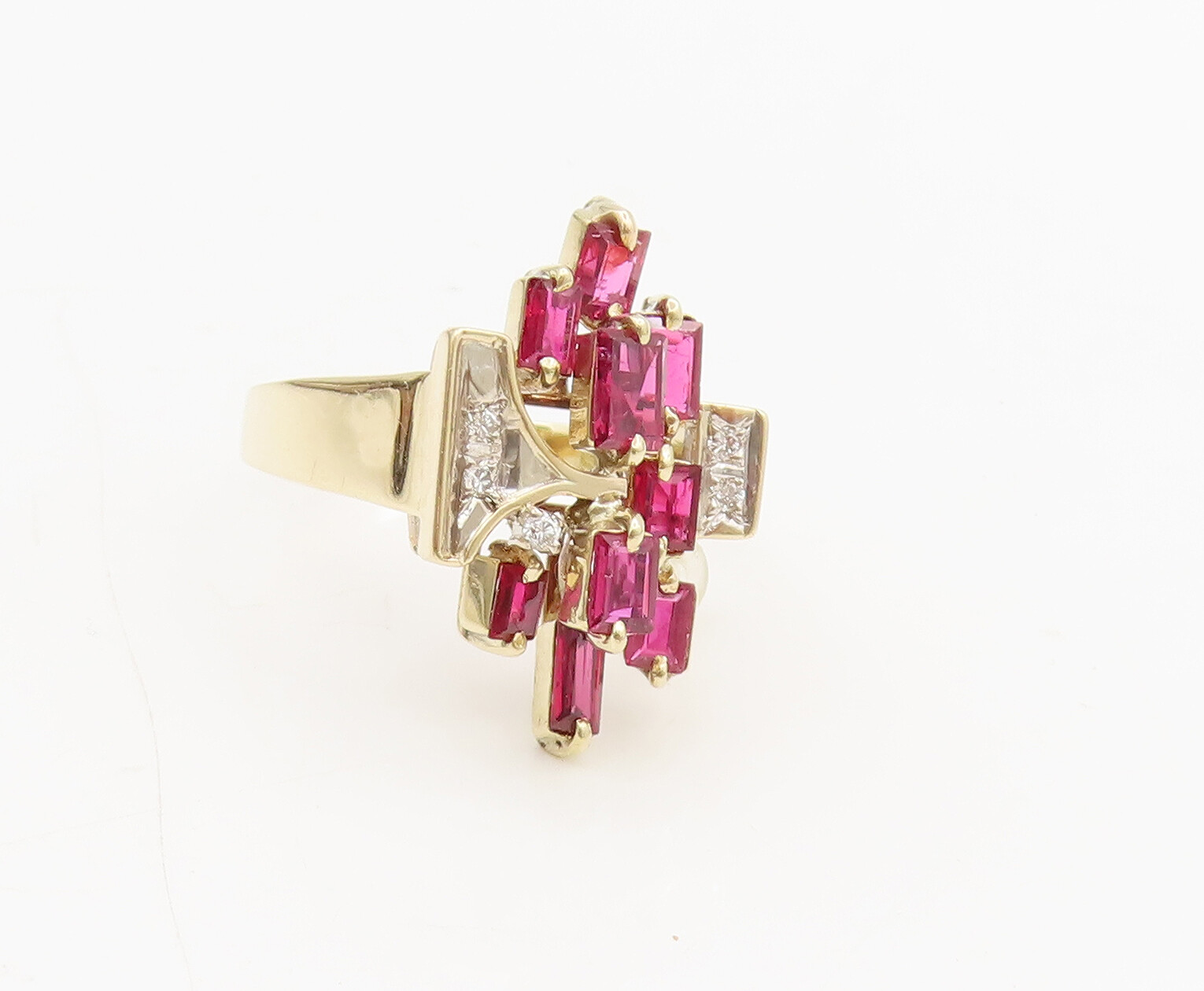 14K GOLD Vintage Genuine Diamonds & Lab Ruby Victorian Ring Sz 10.5 ...