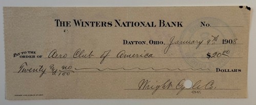 Wright Brothers check, signed Wright Cycle Co. by Orville Wright, Jan ...