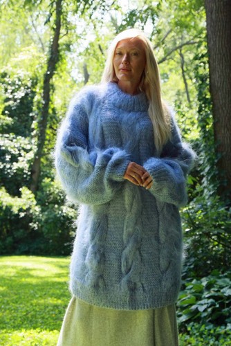FABULOUS SOFT BLUE CABLED MOHAIR SWEATER | eBay