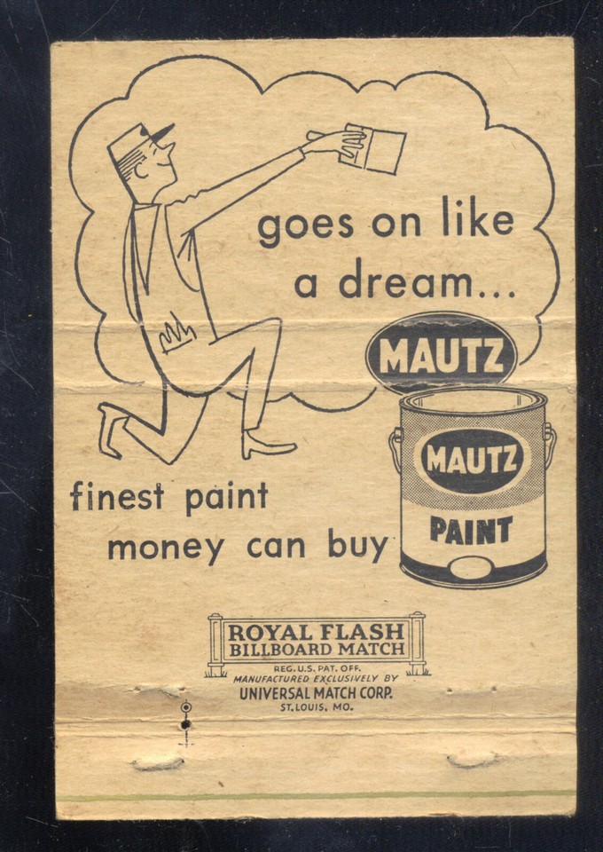 BINTAGE MATCHBOOK MATCH COVER KANSAS CITY MISSOURI MAUTZ PAINT PAINTING ...