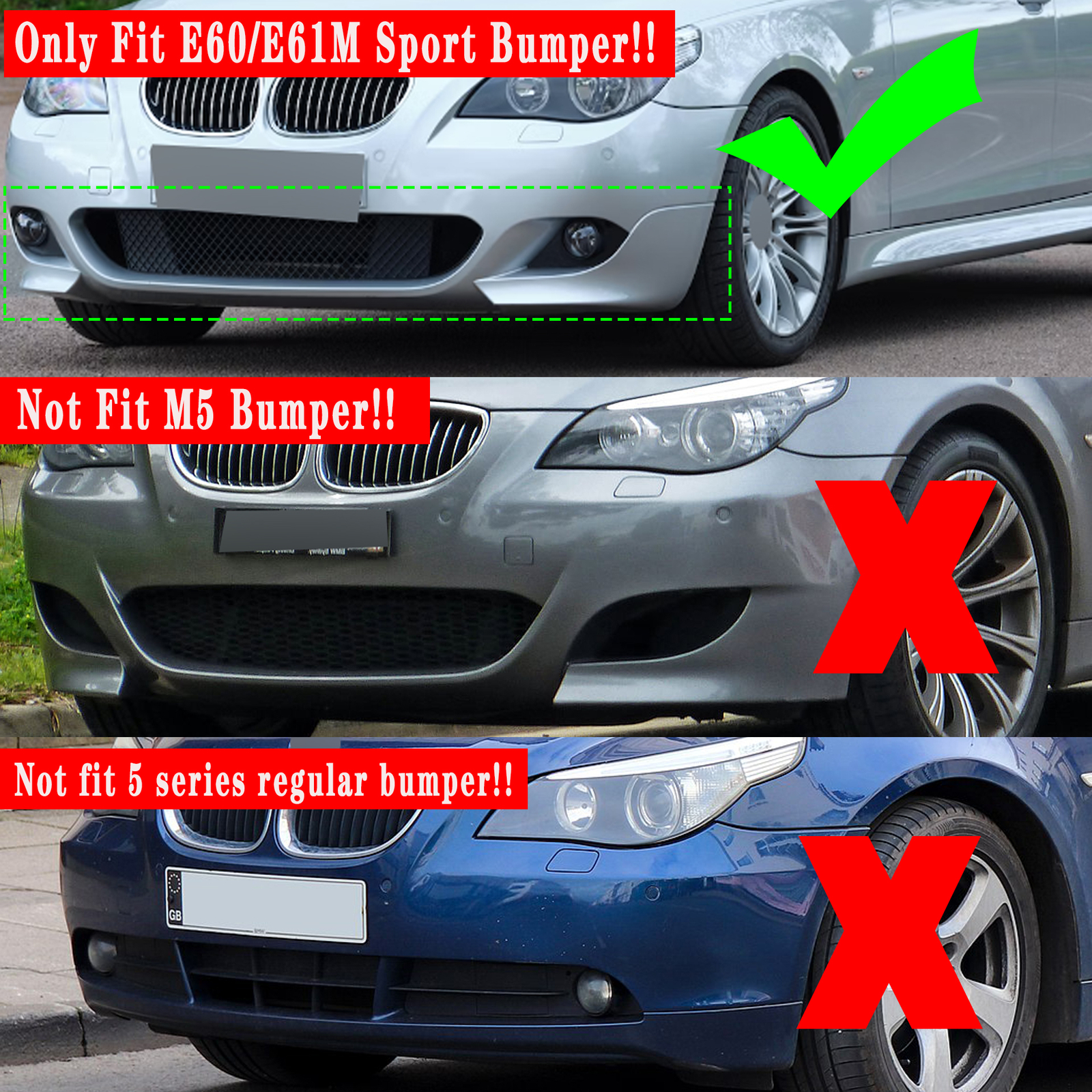 FOR BMW 5 SERIES E60 E61 FRONT SPLITTER LIP M PERFORMANCE GLOSS BLACK ...