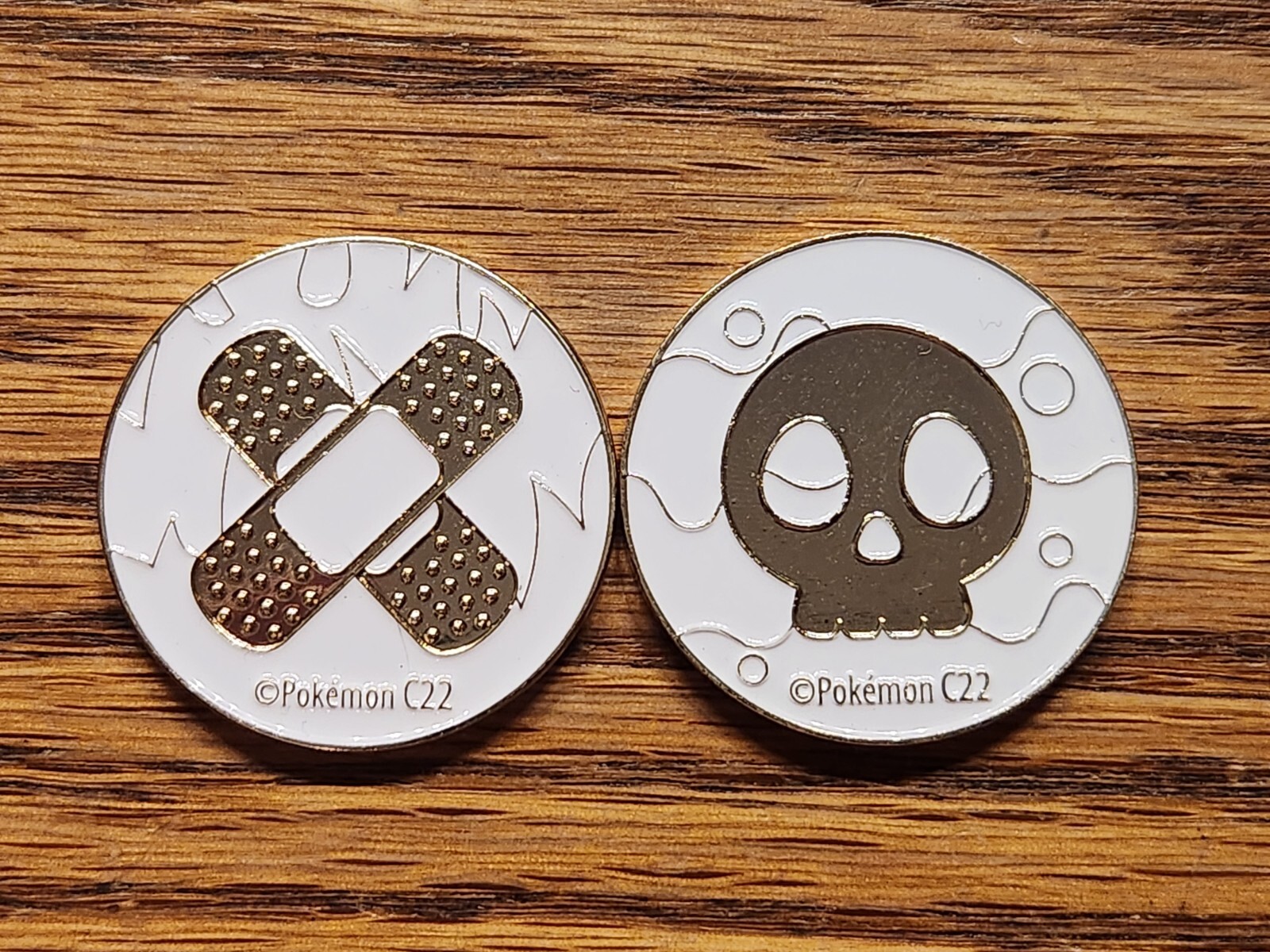Pokemon Burn & Poison Skull Band Aids Metal Coins Gold White C22 NEW | eBay