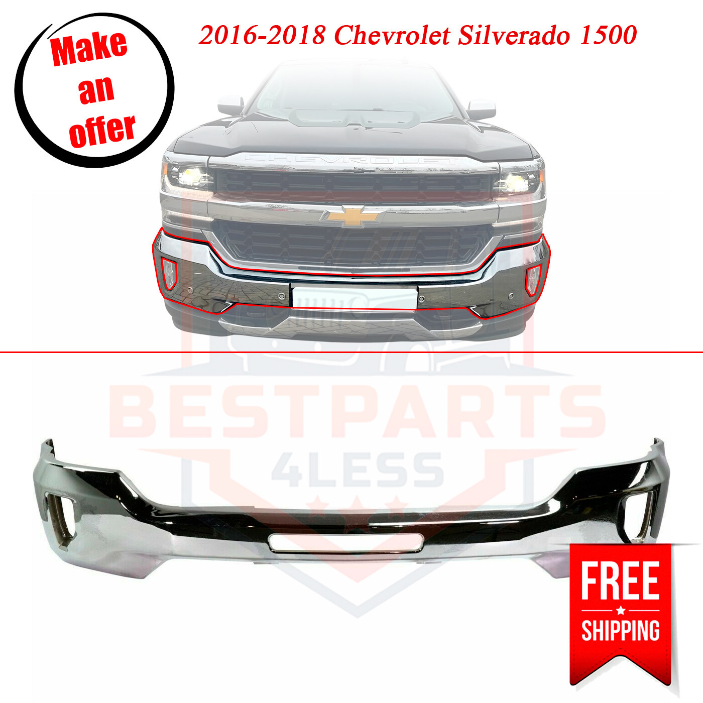 NEW Front Chrome Bumper, 84029801-PFM for Chevy Silverado 1500 | eBay