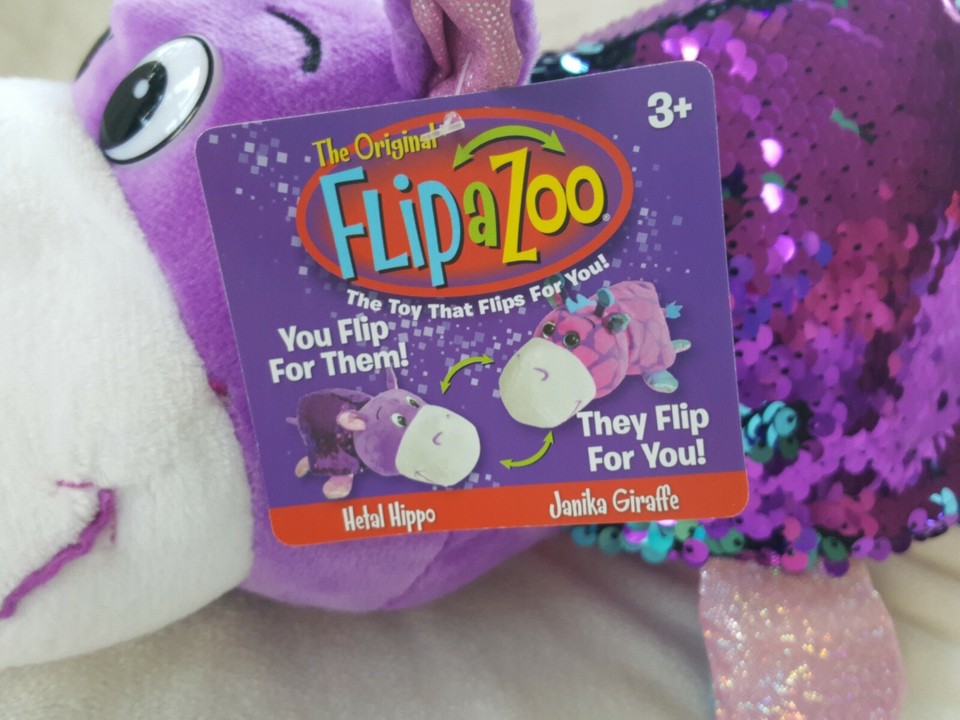 FlipaZoo Flipquin Sequin Hetal Hippo Janika Giraffe Reversible Plush | eBay
