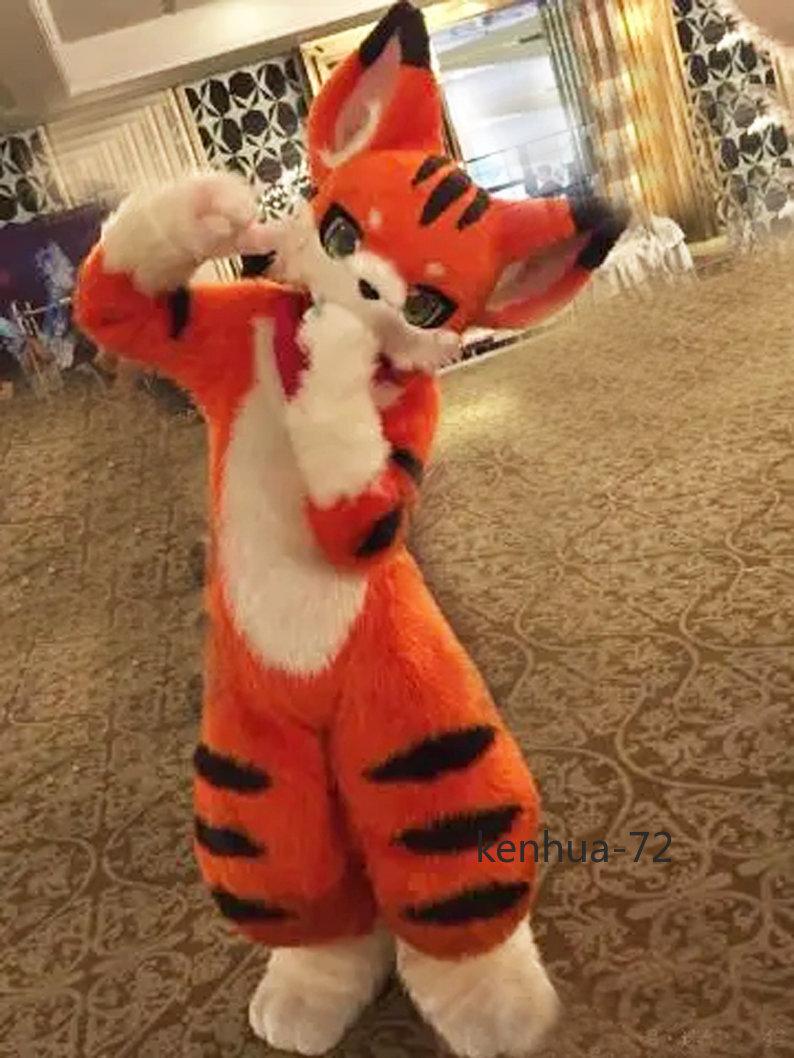 Orange Fursuit Long Fur Husky Fox Dog Fursuit Mascot Costume Fancy ...