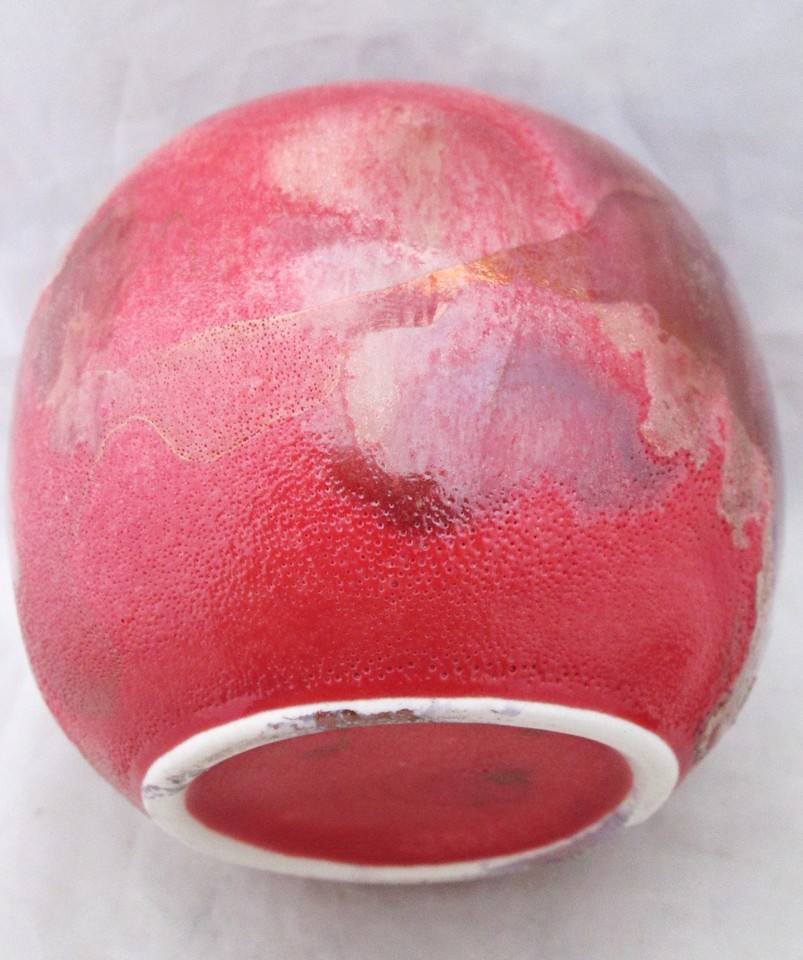 STUDIO POTTERY PORCELAIN GINGER JAR, RED/GREEN GOLD LUSTRE GLOSS GLAZES ...