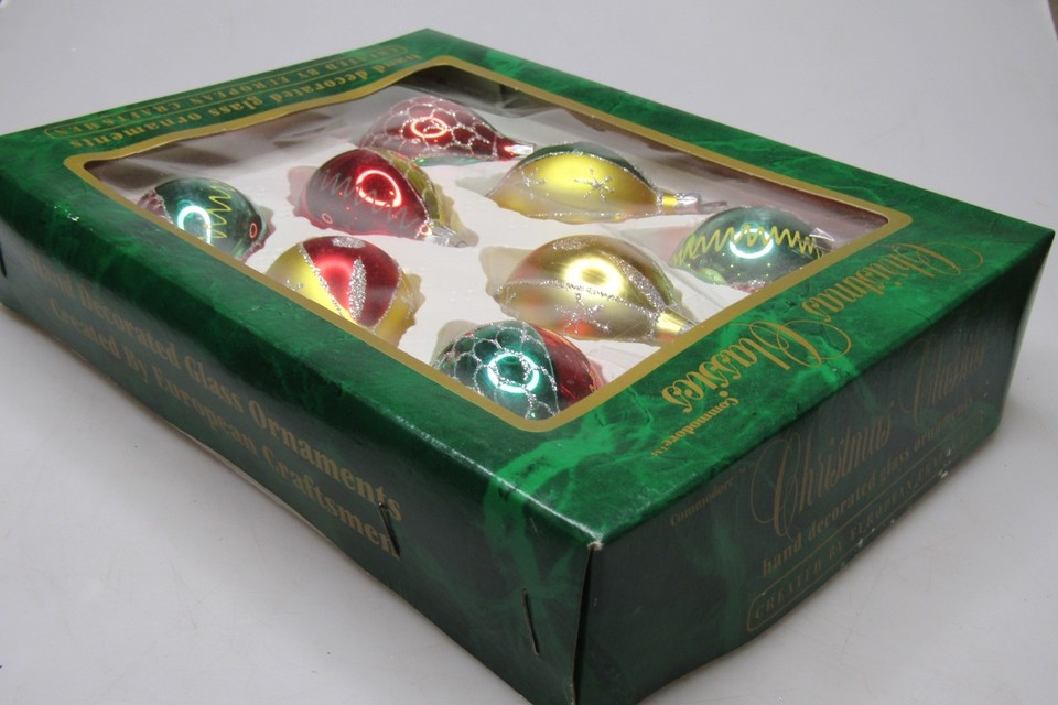 Lot Modern VTG Glass Mesh Pictured Glittered DROP Christmas Ornaments ...