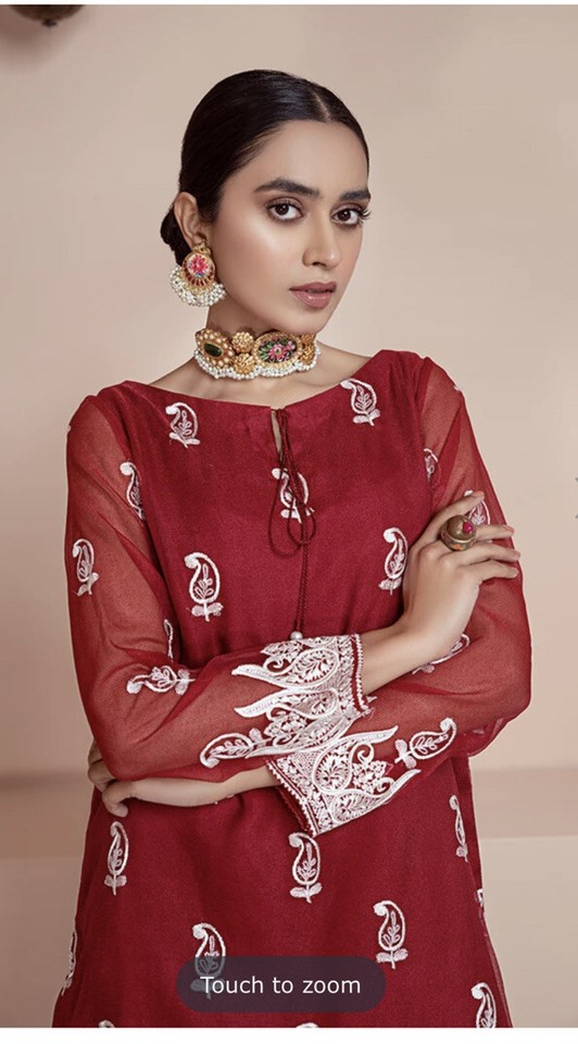 Beautiful Ruby Red Cross Stitch Not Agha Noor Pakistani Embellished ...