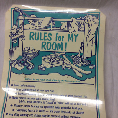 RULES FOR MY ROOM PLASTIC SIGN 17" BLUE & TEAL 1984 H & L ENTERPRISES ...