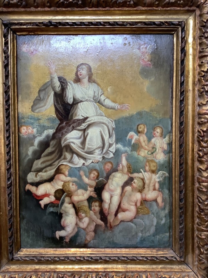 17h Century Putti Angel Assumption Virgin Flemish Dutch RUBENS Oil ...