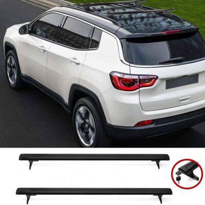 Cross Bar For 2018-2025 Jeep Compass Roof Rack Rail Aluminum Black ...