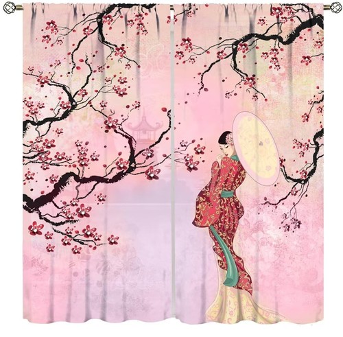 Japanese Geisha Curtains Asian Style Red Plum Blossom Ink Painting ...