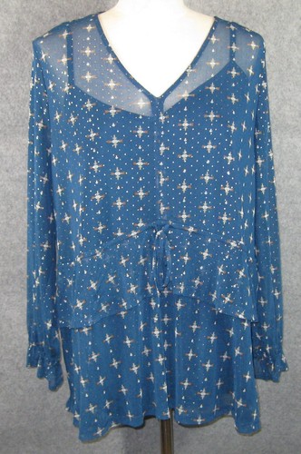 Style & Co Blue Ruffle Front Mesh Top Blouse Size 2X NWT | eBay