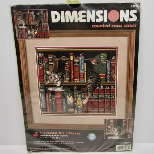 Dimensions counted cross stitch kit Frederick the Literate cat with ...
