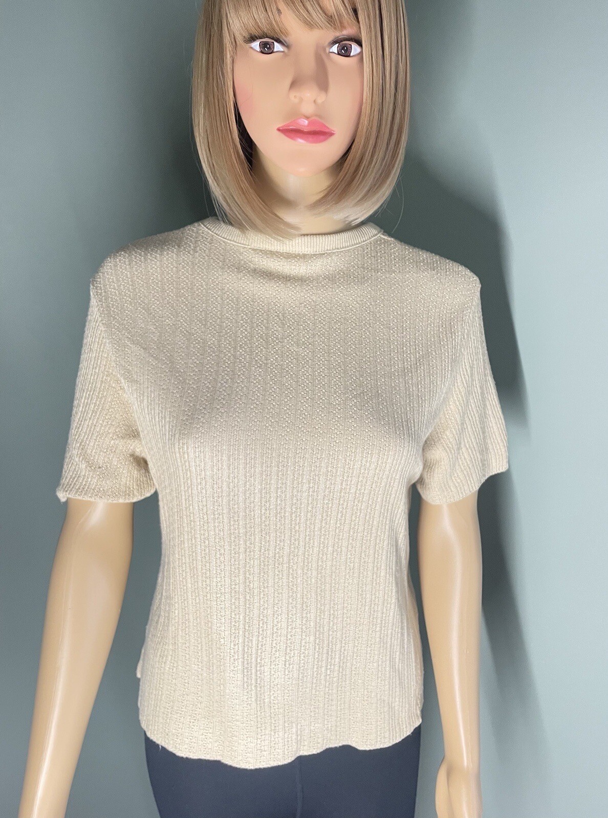 VTG N Touch Short Sleeve Sweater Cream Blouse Women Size Medium Short ...