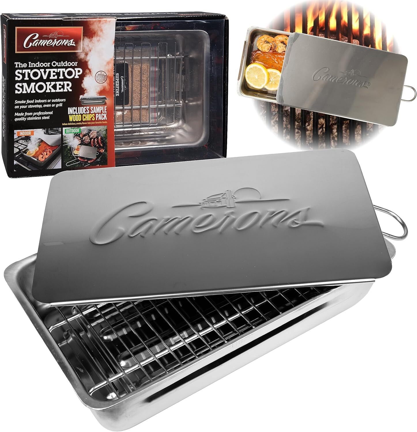 Camerons Indoor Outdoor Stovetop Smoker - Stainless Steel Barbecue ...