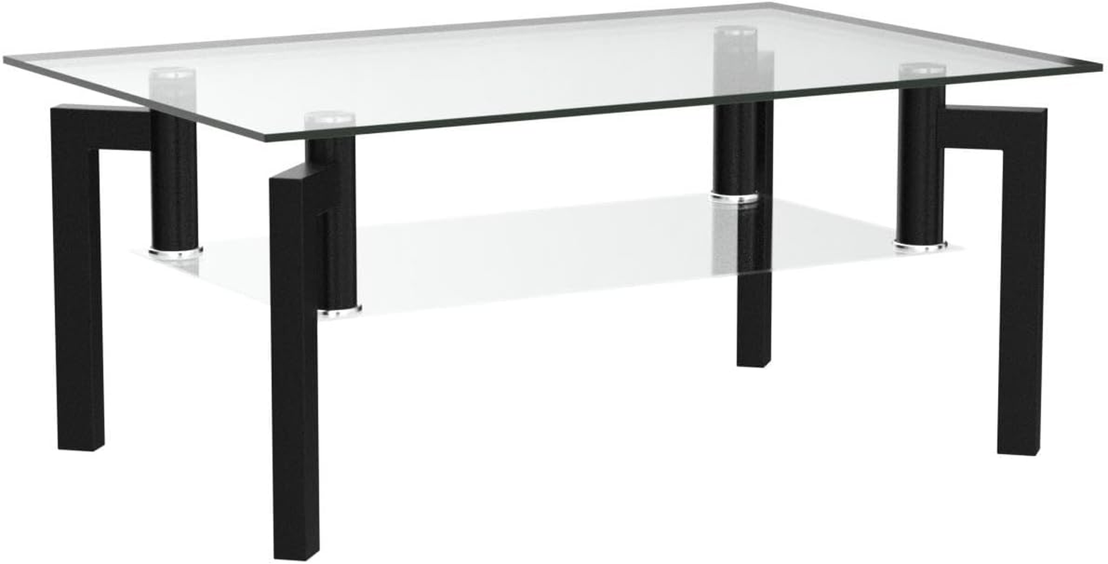 Glass Coffee Table for Living Room, End Table 2-Layer Side Tables with ...