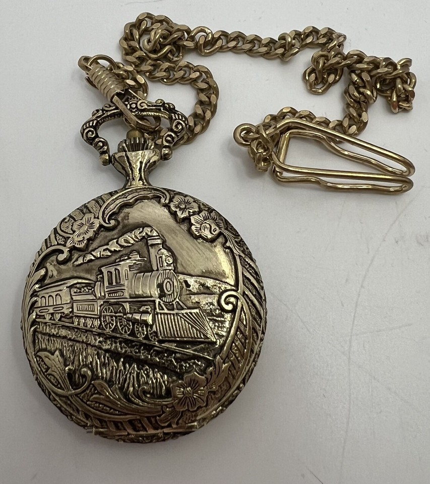 Vintage Michel Rene Wind Up 17 Jewel Pocket Watch W/ Train Scene Not ...