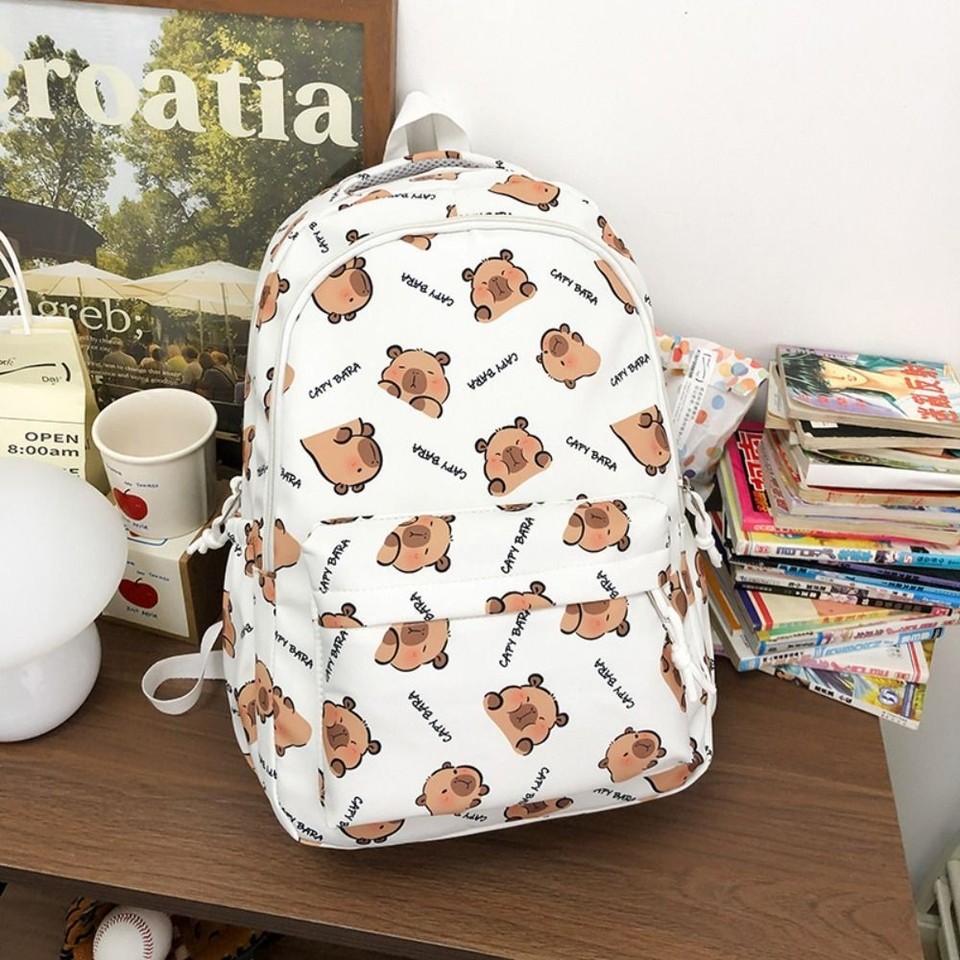 Cartoon Capybara School Bag Nylon Student Laptop Bag Cute Capybara ...