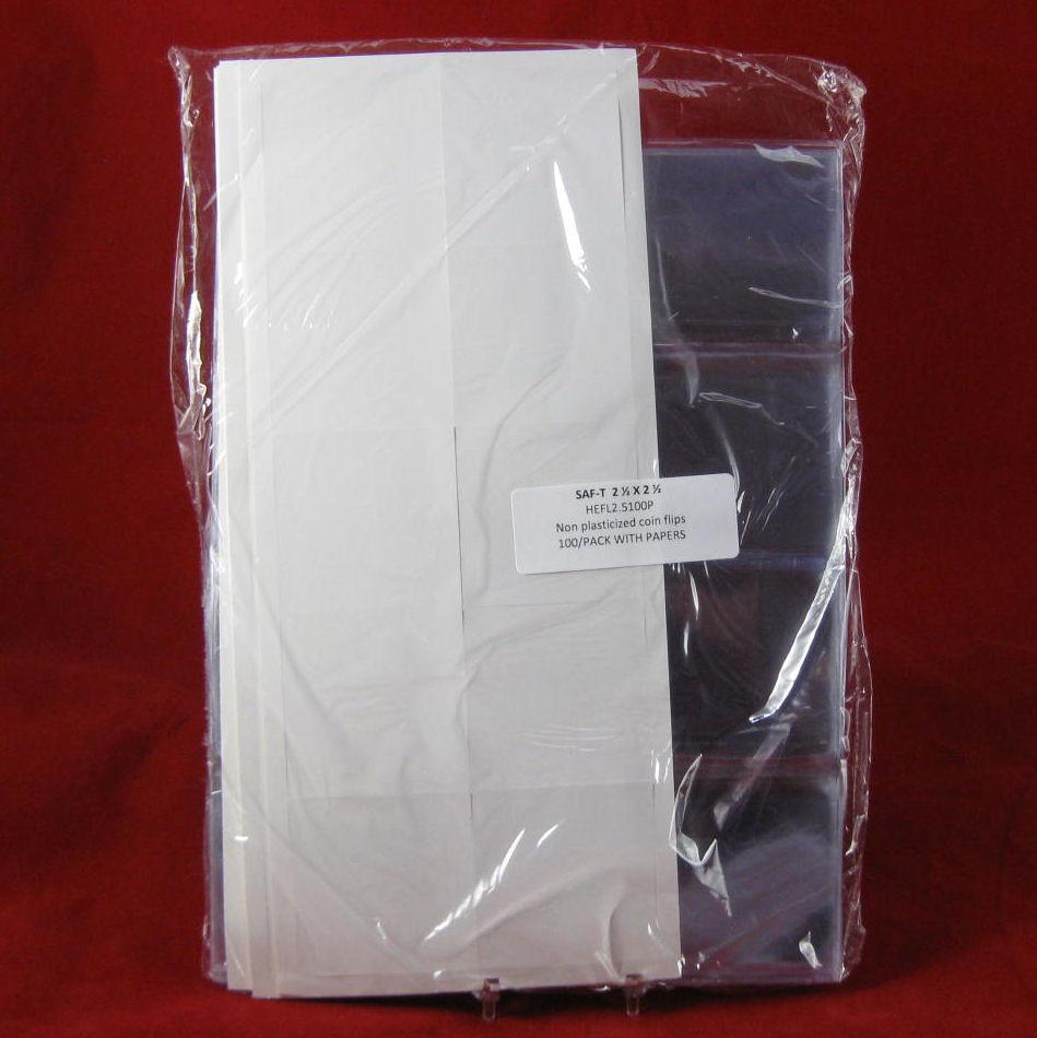 (500) 2 1/2" x 2 1/2" Safe T Non Plasticized Double Pocket Coin Flips w ...