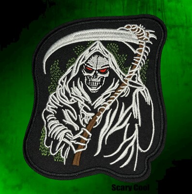 New Grim Reaper Sickle Horror Gothic Embroidered Biker Iron On Patch | eBay