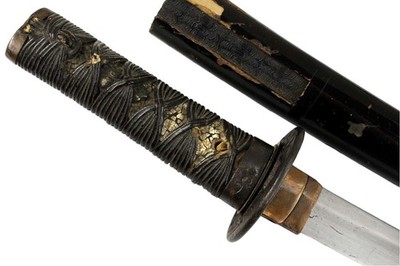 ANTIQUE JAPANESE SAMURAI WAKIZASHI SWORD DAGGER, RARE GRIP, KOTO-SHINTO ...