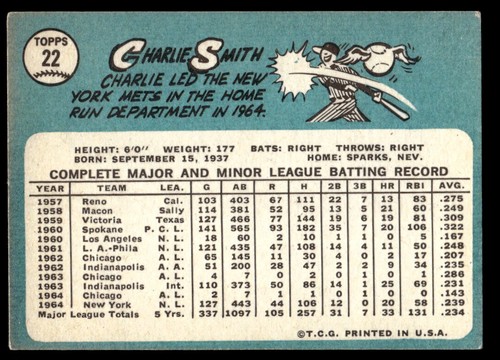 1965 Topps #22 Charlie Smith New York Mets EX-EXMINT | eBay