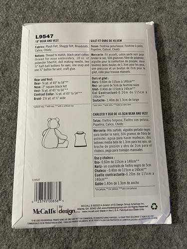 McCall L9547 It's Sew Simple Memory Bear Sewing Pattern for sale online ...