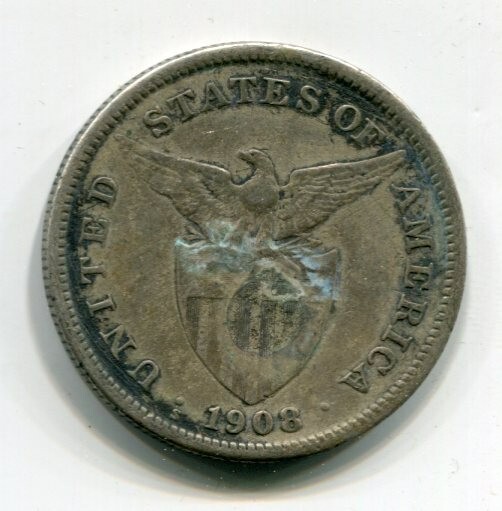 Philippines One Peso Filipinas / United States of America 1908-S Silver ...