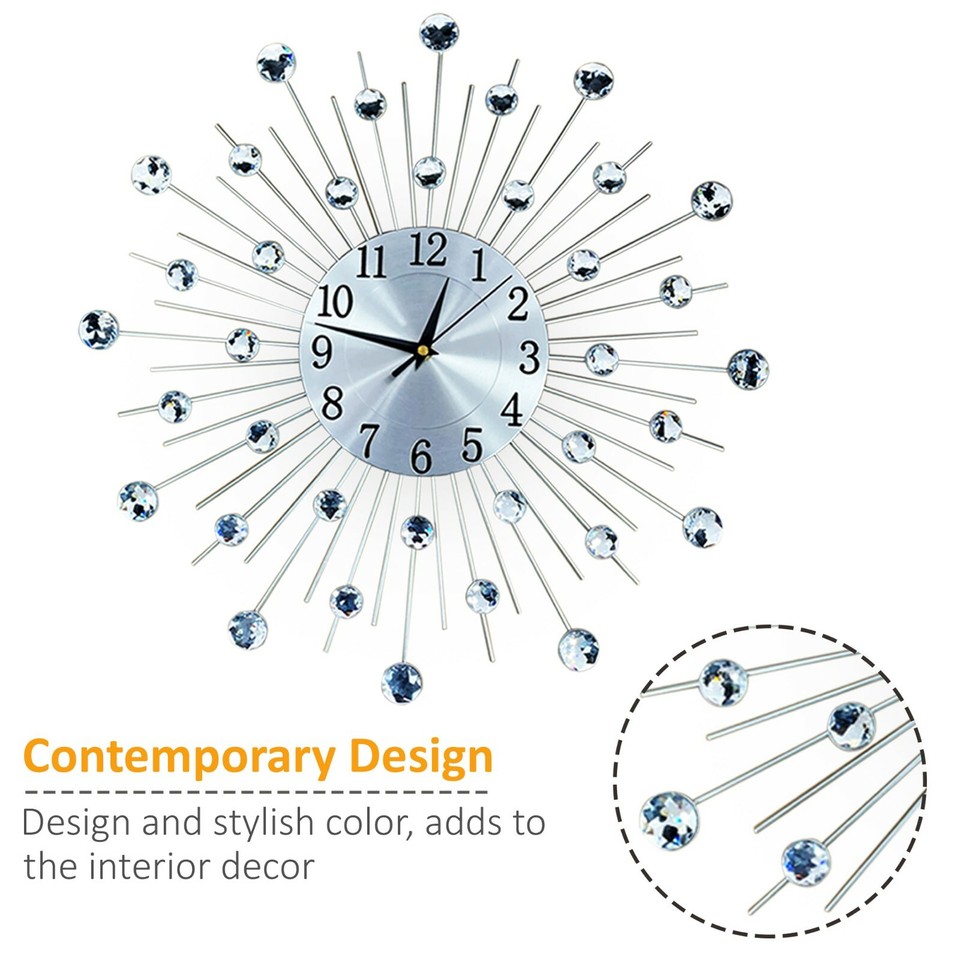 Jewelled Diamante Beaded Wall Clock Crystal Sunburst 45cm Home Decor ...