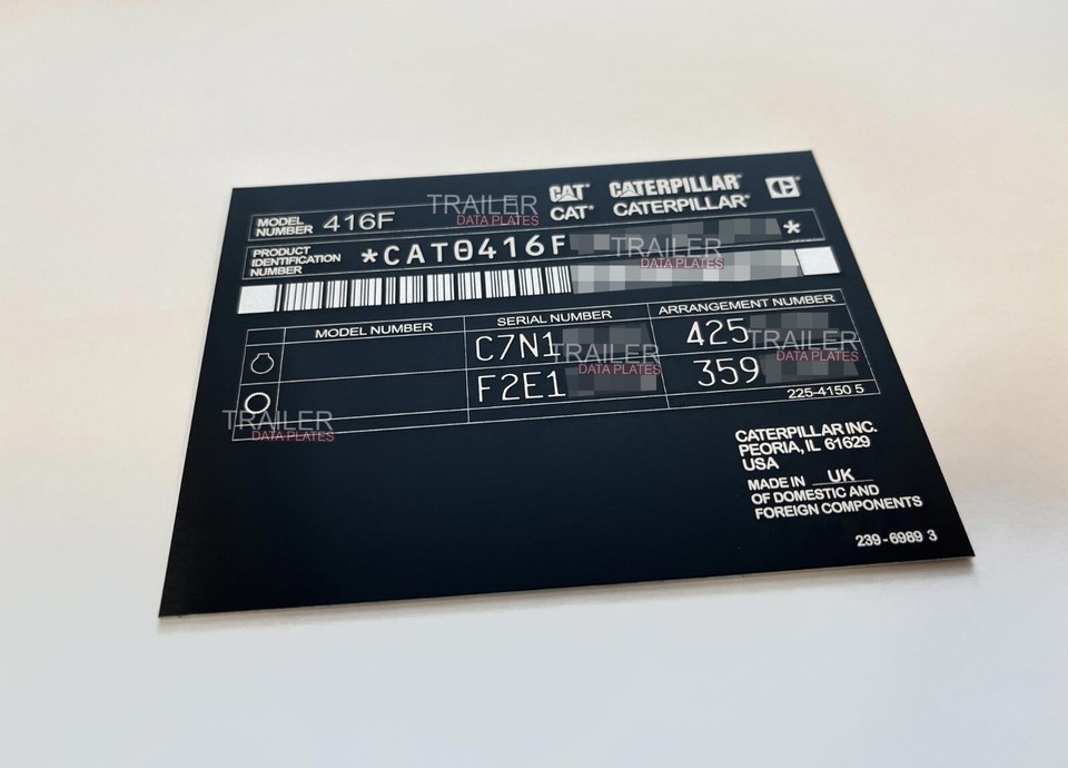 CATERPILLAR CAT Data Plate Anodized Aluminum ID Tag USA Custom BACKHOE ...