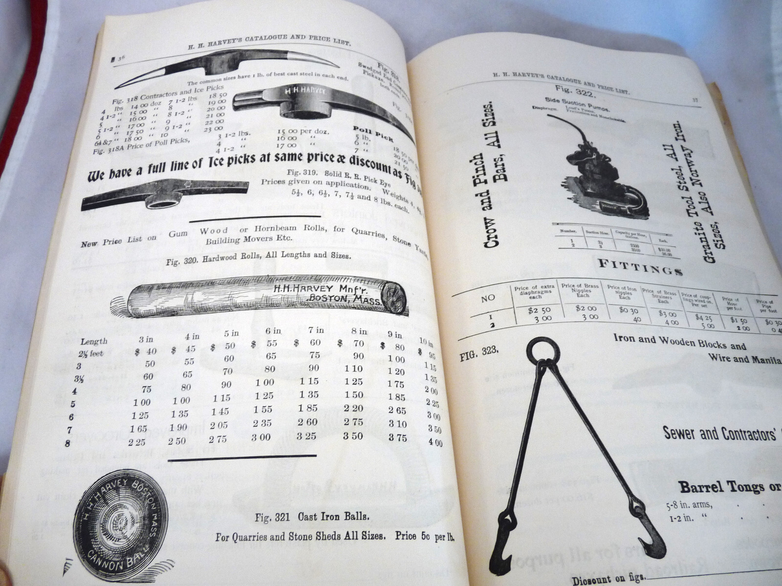 1906 H H Harvey's Boston catalog tools stone blacksmith building rope ...