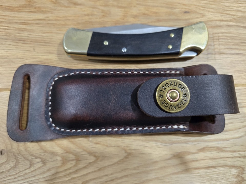 Buck 110 Horizontal draw leather knife sheath . 12 GAUGE snap. | eBay